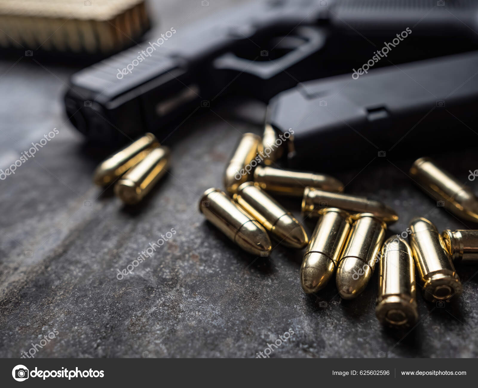Hand Gun Ammunition Dark Background Pistol Military Weapon Pile Bullets ...