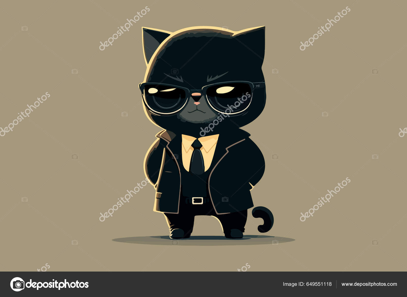 Gato Jefe Bebé Estilo Usando Traje Negro Vector Ilustración Vector de ...
