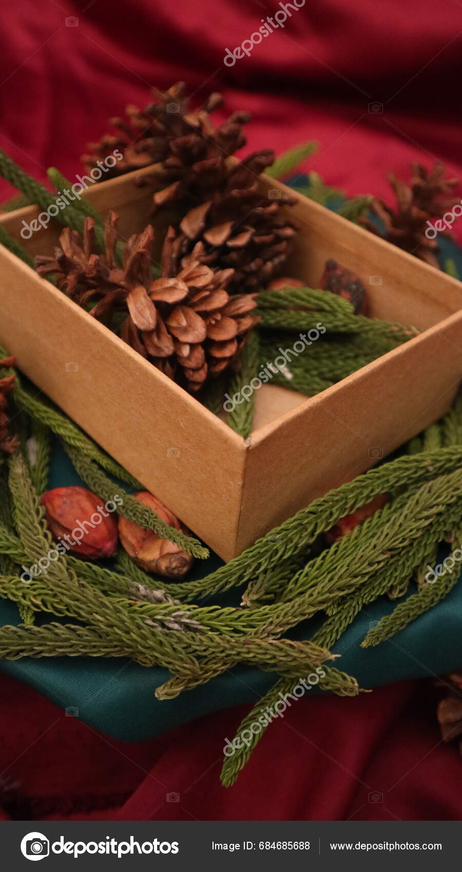 Christmas Background Pine Leaves Dried Pine Gift Box Spinning Red Stock Photo by ©wahjoekris ...