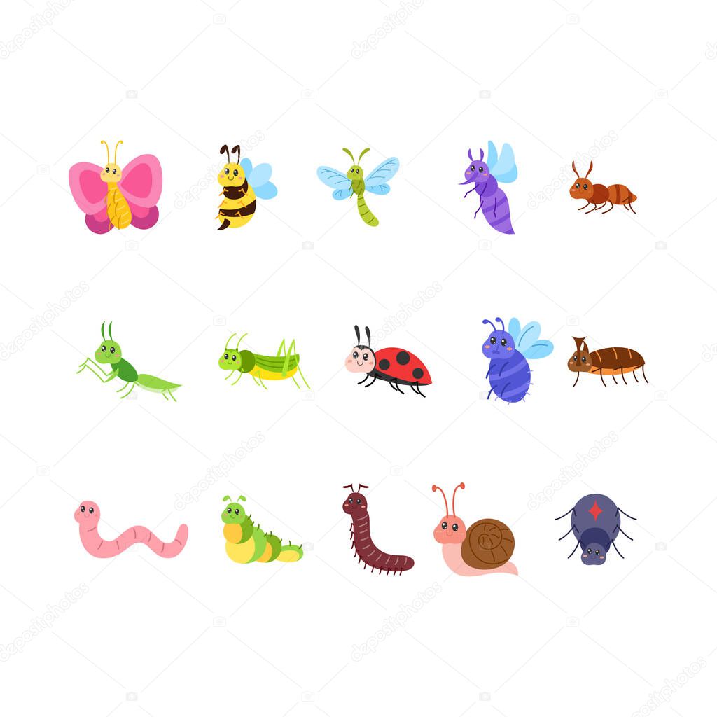Lindos insectos de dibujos animados con caras amistosas ilustración ...