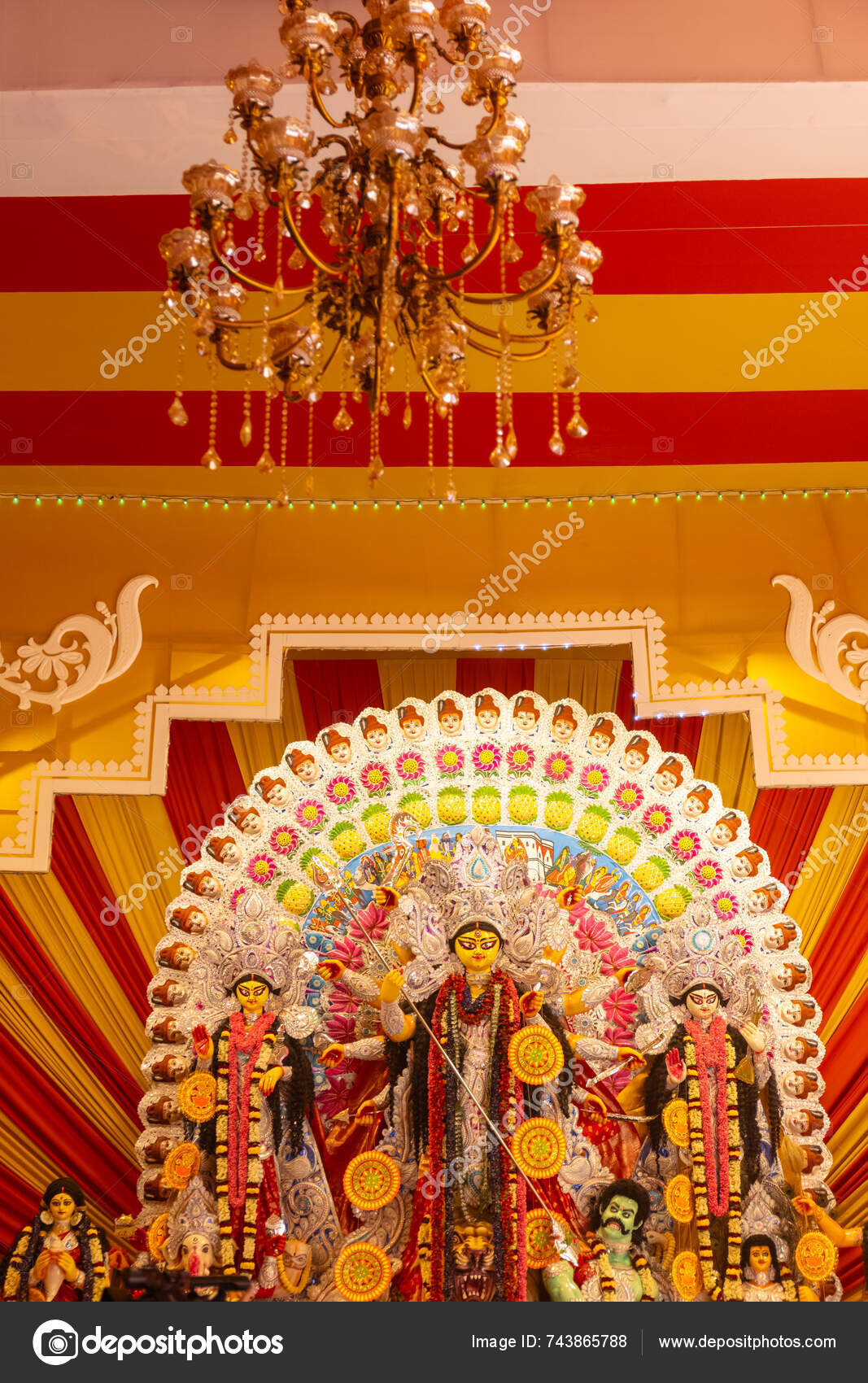 Subho Mahalaya Idol Goddess Durga Decorated Pandal Durga Puja Biggest ...