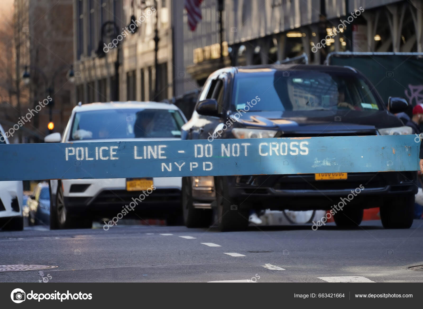 Police Line Cross Nypd Wooden Police Barricade Midtown Manhattan Street ...