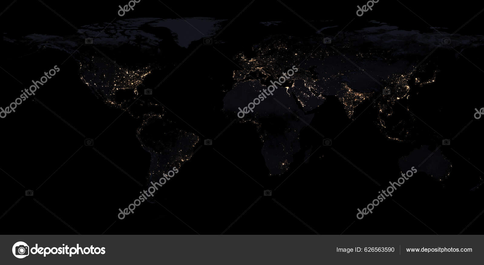 World Map Night City Lights Planet Earth Continents Night Cities ...