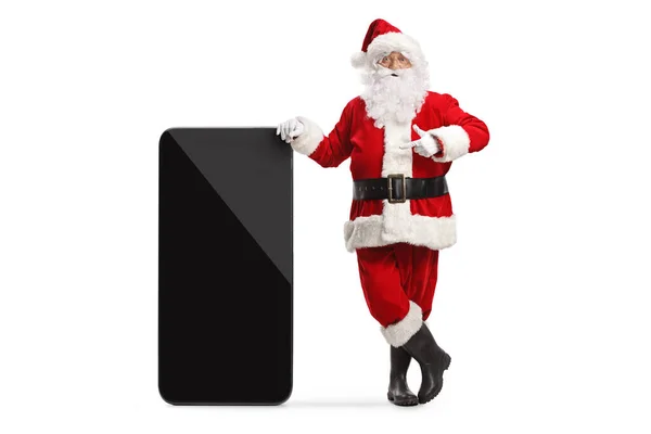 Santa Claus Sostiene Teléfono Móvil Aislado Sobre Fondo Blanco ...