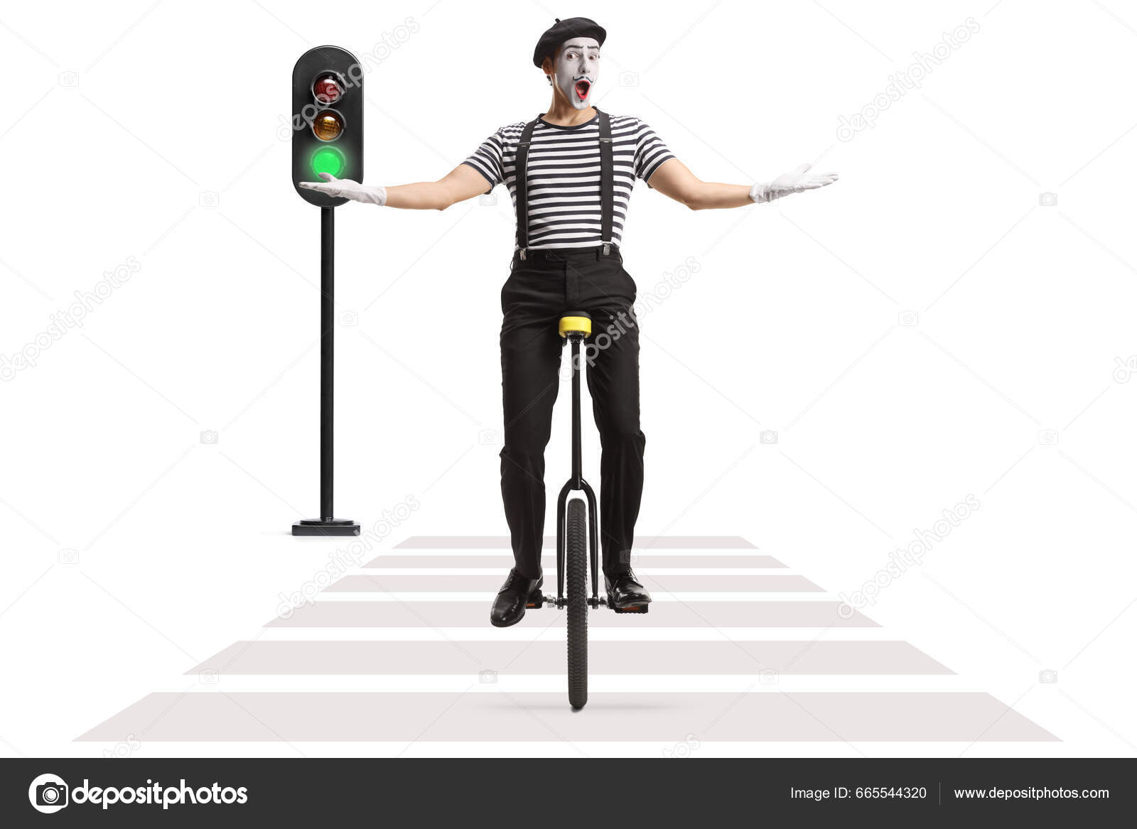 Mime Riding Unicycle Pedestrian Crosswalk Isolated White Background ...