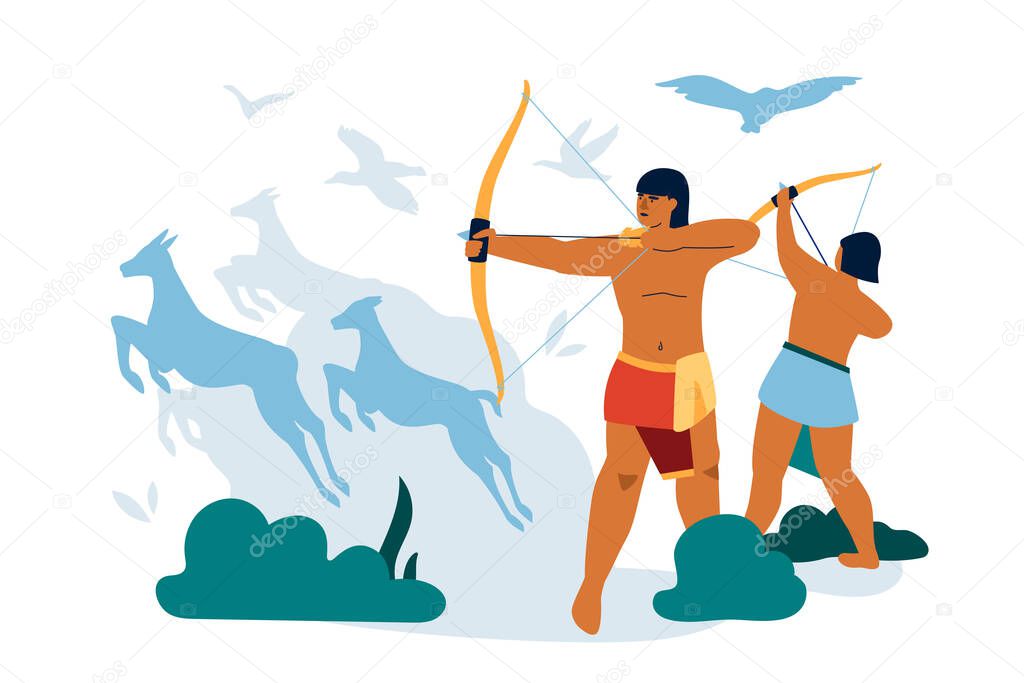 Hunters with bows - modern colored vector illustration on white ...