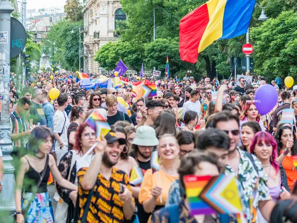Bucharest Romania 2023 Crowd People Attending Lgbtq Pride Parade Rally ...