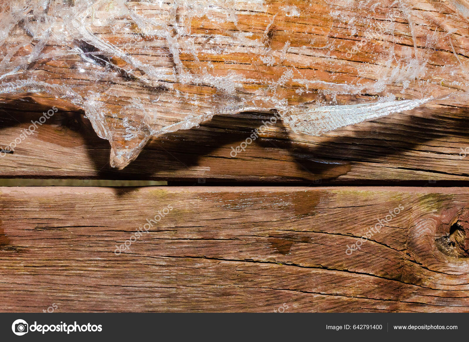 Close Photo Texture Frozen Cracked Ice Wood Plank Surface — Stock Photo ...
