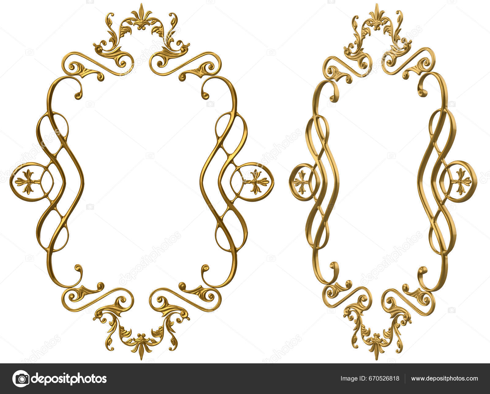 Isolated Render Illustration Golden Baroque Ornate Picture Frame Cross ...