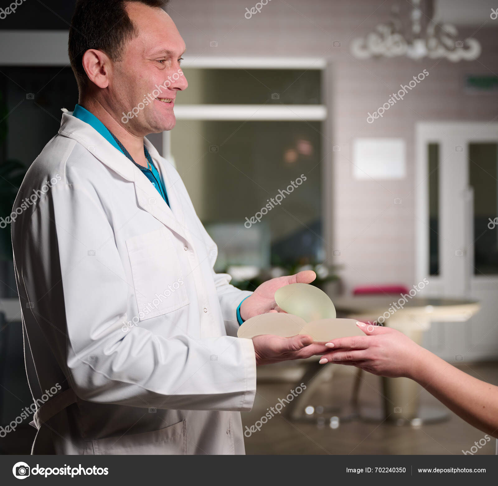 Close Female Plastic Surgeon Demonstrates Breast Implants Patient Her ...