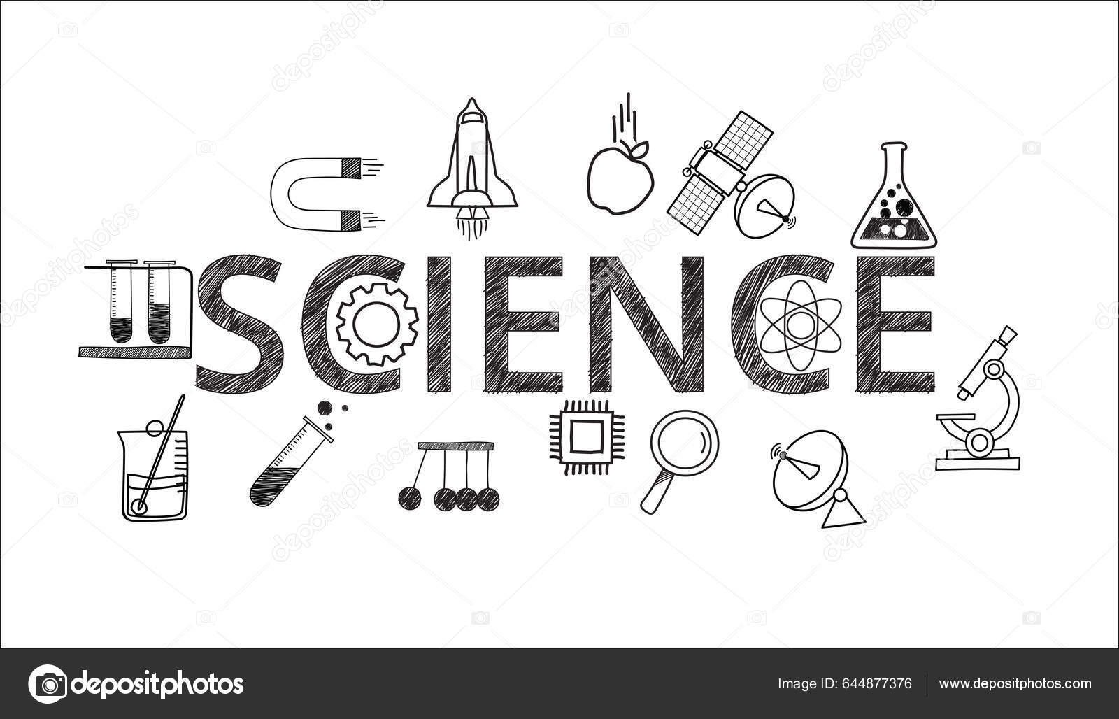 Science Lettering Flat Line Design Scientific Icons Elements Vector ...