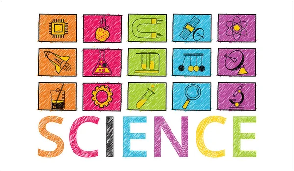 Letras Ciência Design Linha Plana Com Ícones Elementos Científicos ...