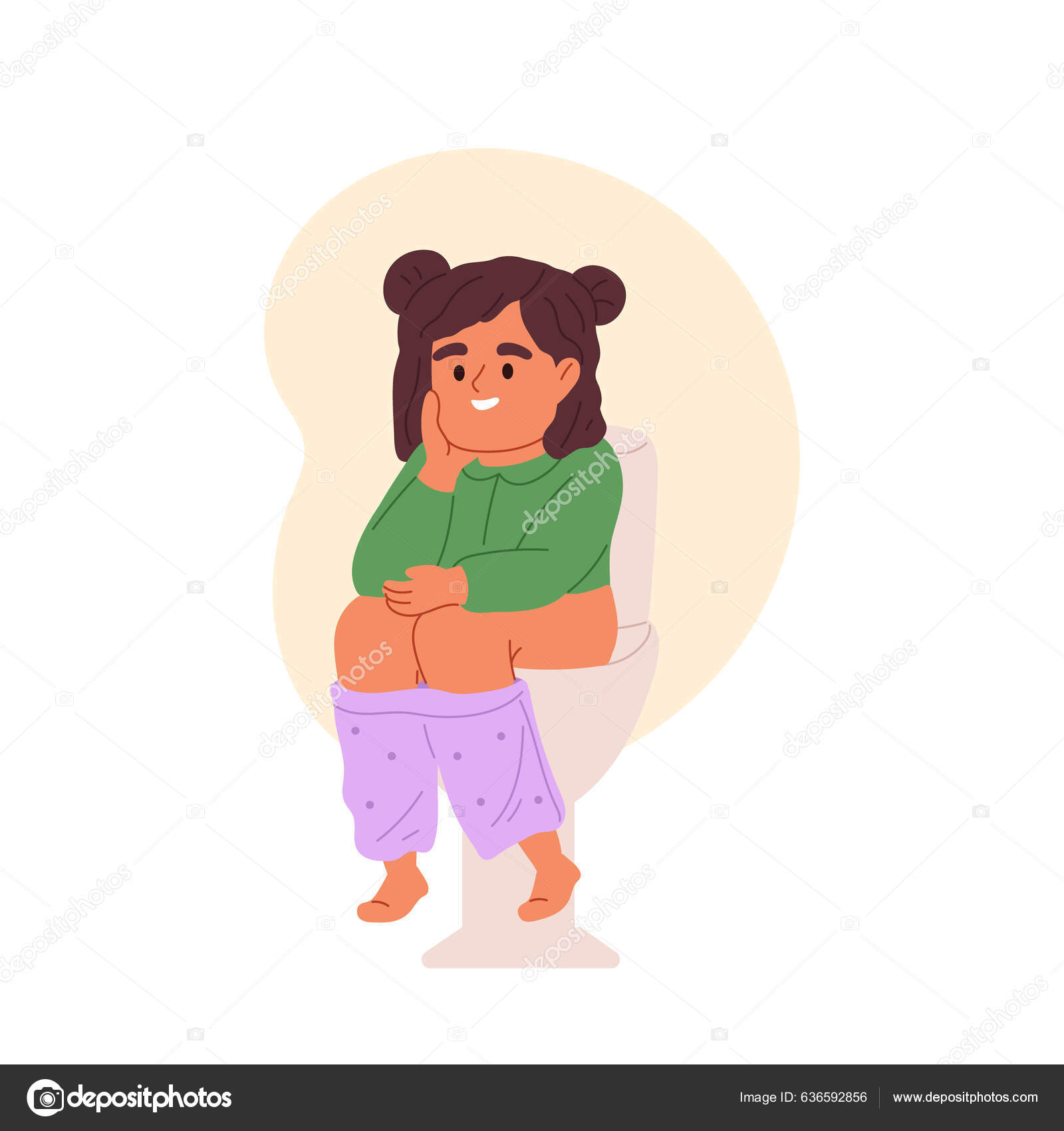 Kid Girl Sitting Toilet Pooping Restroom Bathroom Small Schoolgirl ...