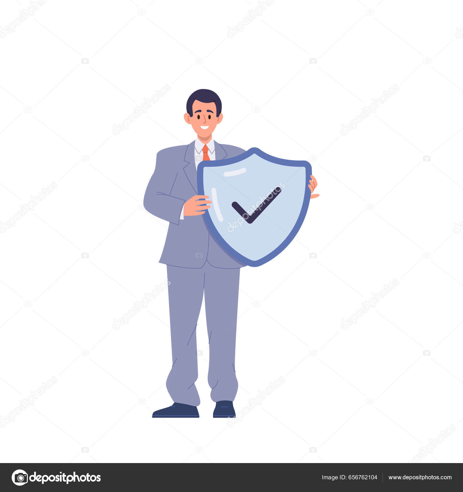 Happy Confident Smiling Insured Businessman Cartoon Character Holding ...