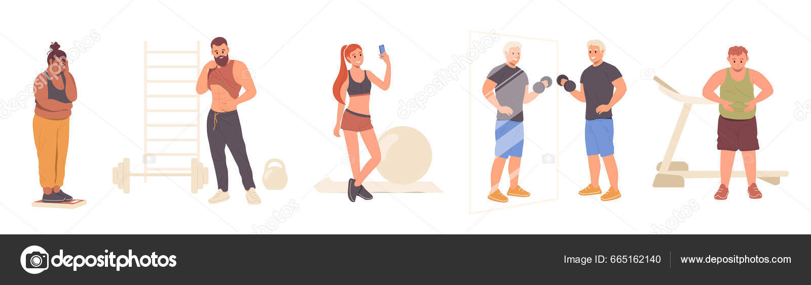 Isolated Set Slim Sportive Fat Overweight People Cartoon Male Female ...