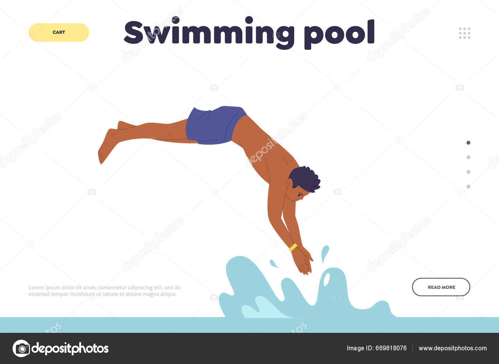 Swimming Pool Landing Page Design Template Cartoon Male Swimmer ...