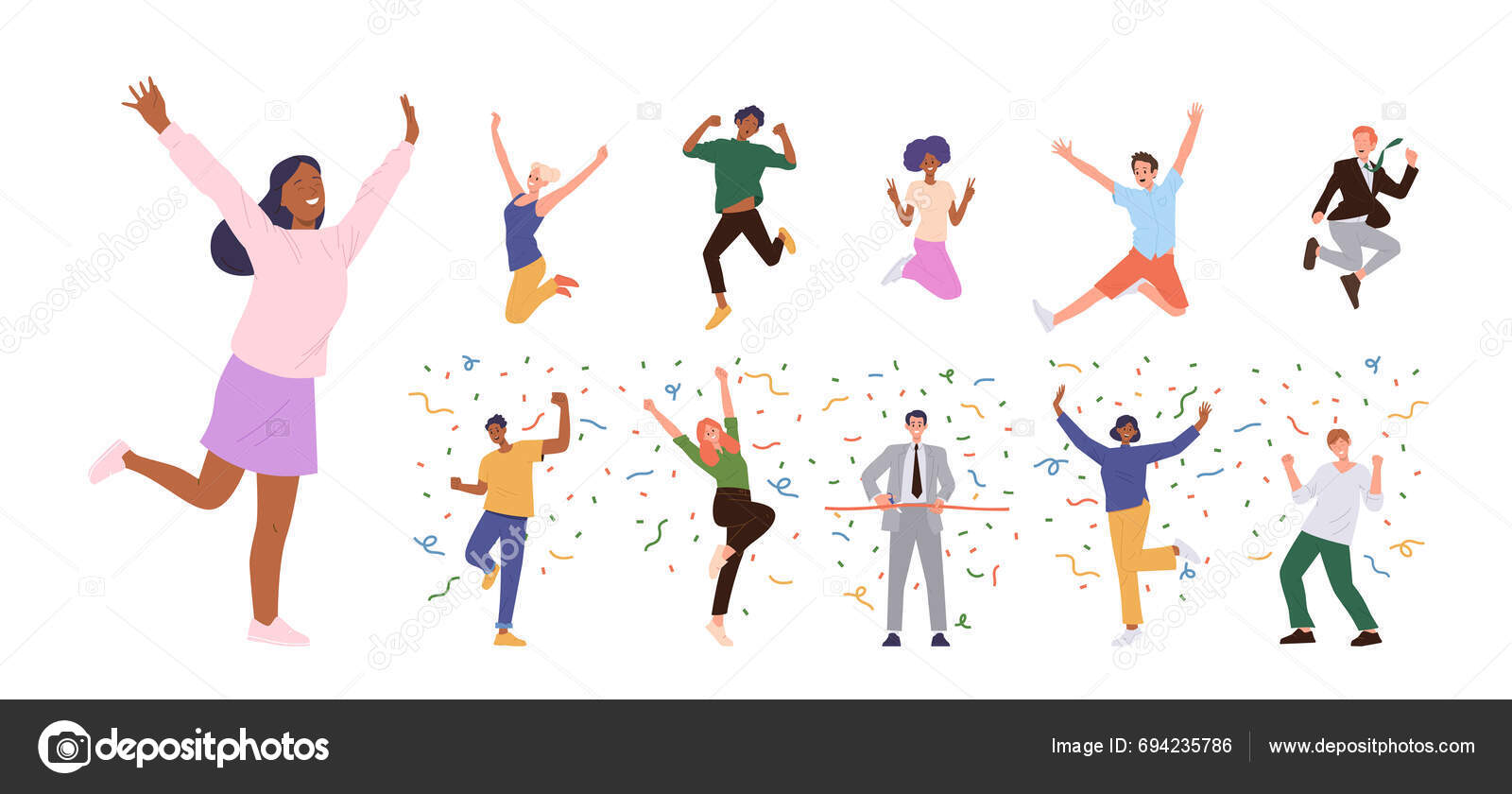 Personajes Dibujos Animados Gente Feliz Celebrando Éxito Saltando ...