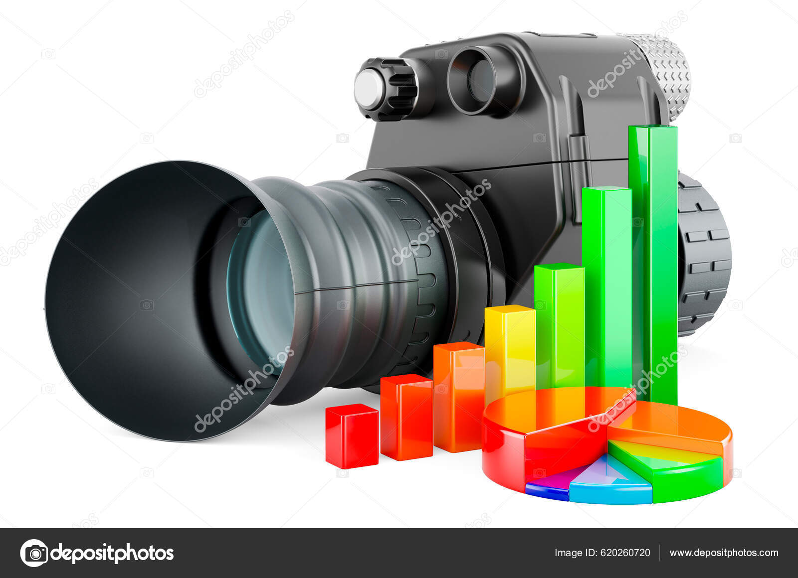 Night Vision Monocular Growth Bar Graph Pie Chart Rendering Isolated ...