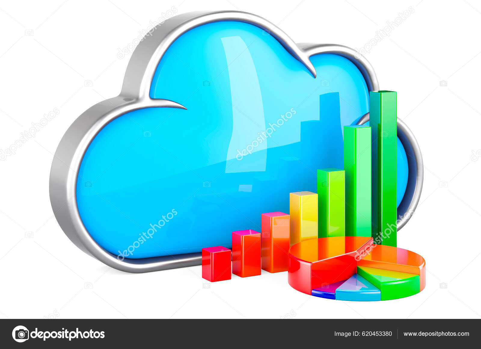 Cloud Computing Growth Bar Graph Pie Chart Rendering Isolated White ...