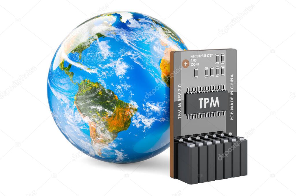 Trusted Platform Module, TPM with forbidden symbol, 3D rendering ...