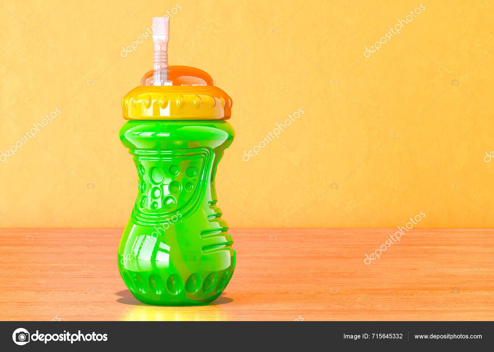 Spill Sippy Cup Flex Straw Kids Wooden Table Rendering — Stock Photo ...