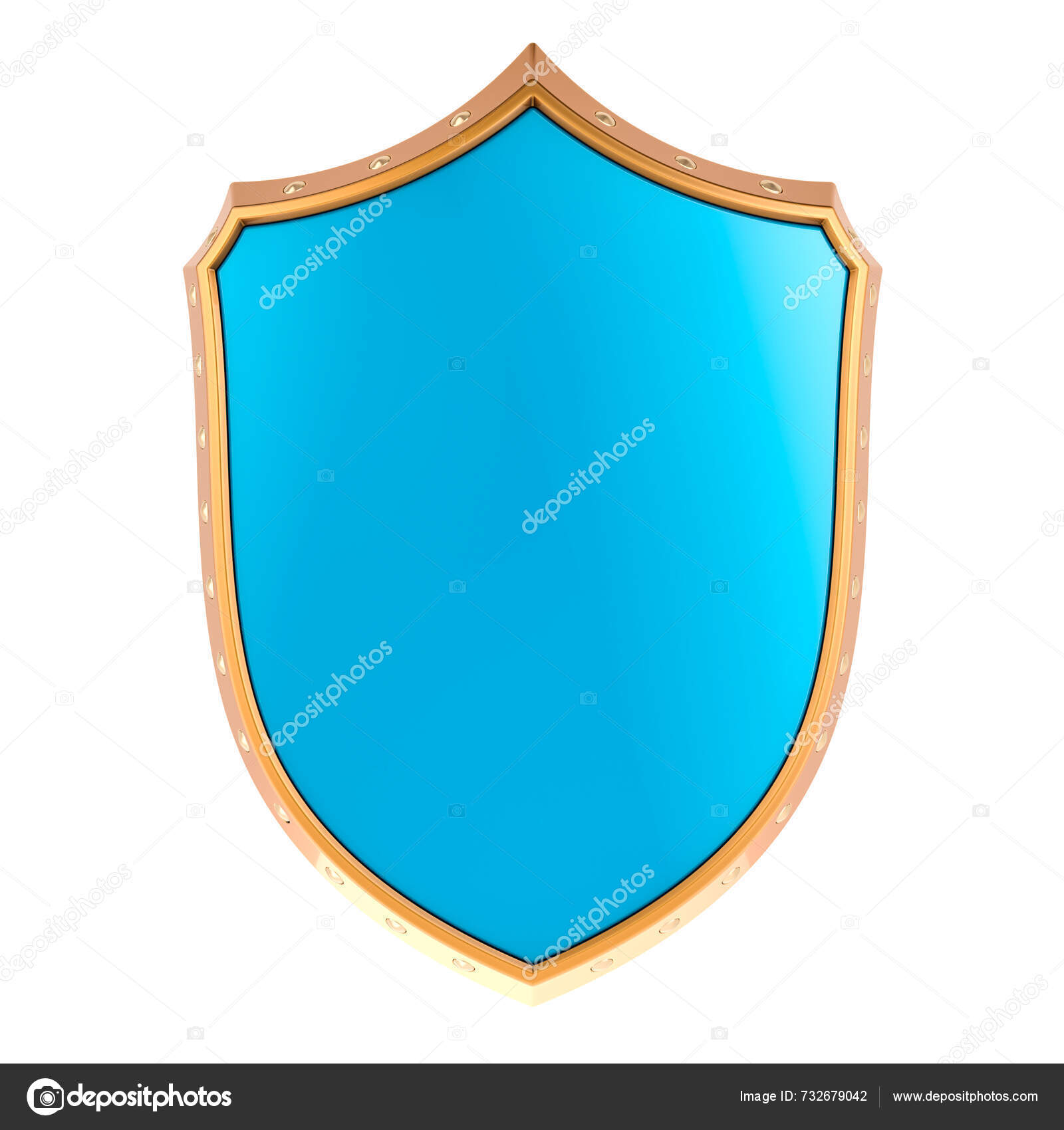 Blue Shield Front View Rendering Isolated White Background — Stock ...