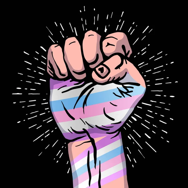 Human Hand Clenched Fist Flag Polysexual Pride Colorful Logo One Stock