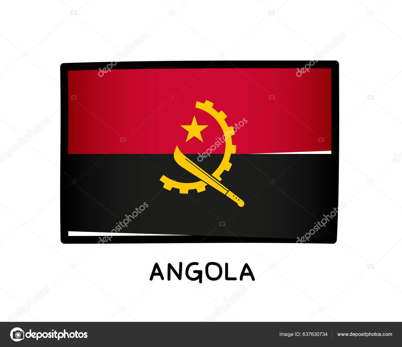 Flag Angola Colorful Angolan Flag Logo Red Black Brush Strokes Stock ...