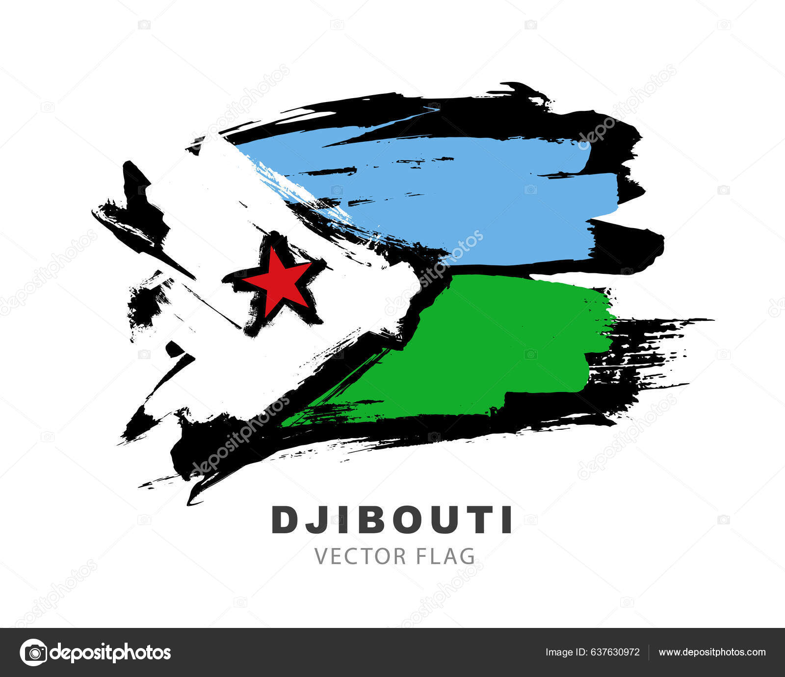 Flag Djibouti Colored Brush Strokes Drawn Hand Vector Illustration White Stock Vector by ©chekat ...