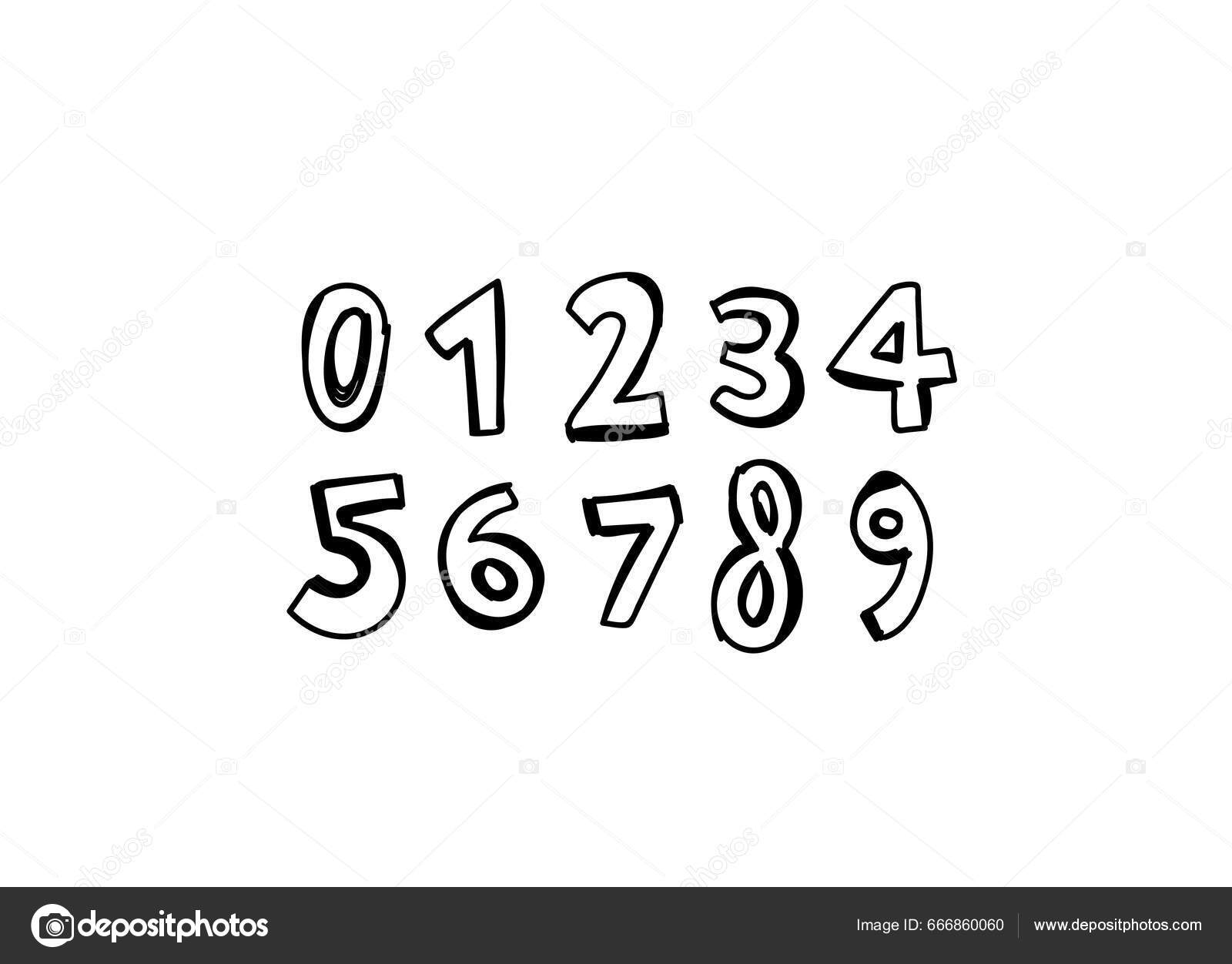 Numbers Drawn Hand Set Numbers Fashion Lettering Handwritten Comic Font ...