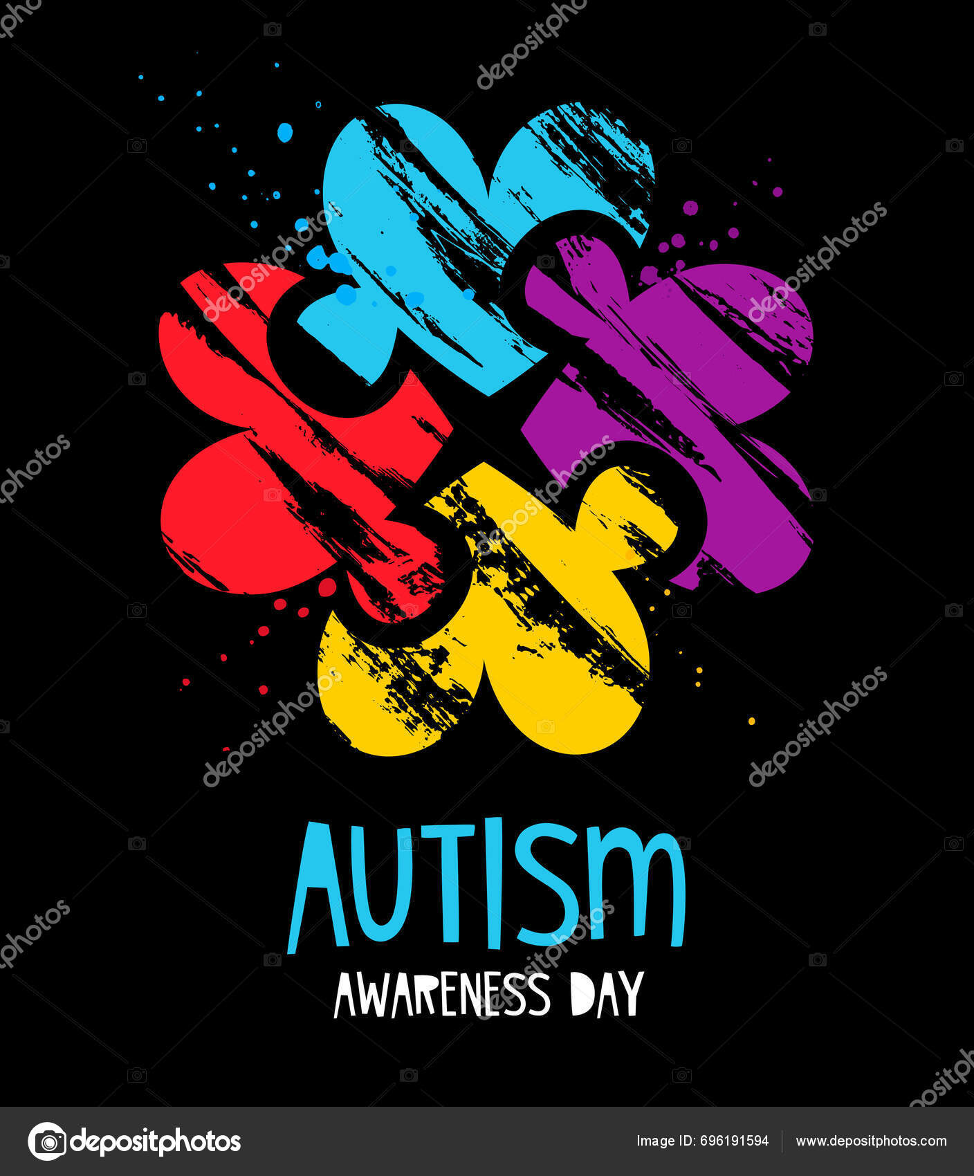 Autism Awareness Day Cool Lettering Pieces Colored Puzzle Form Hearts ...