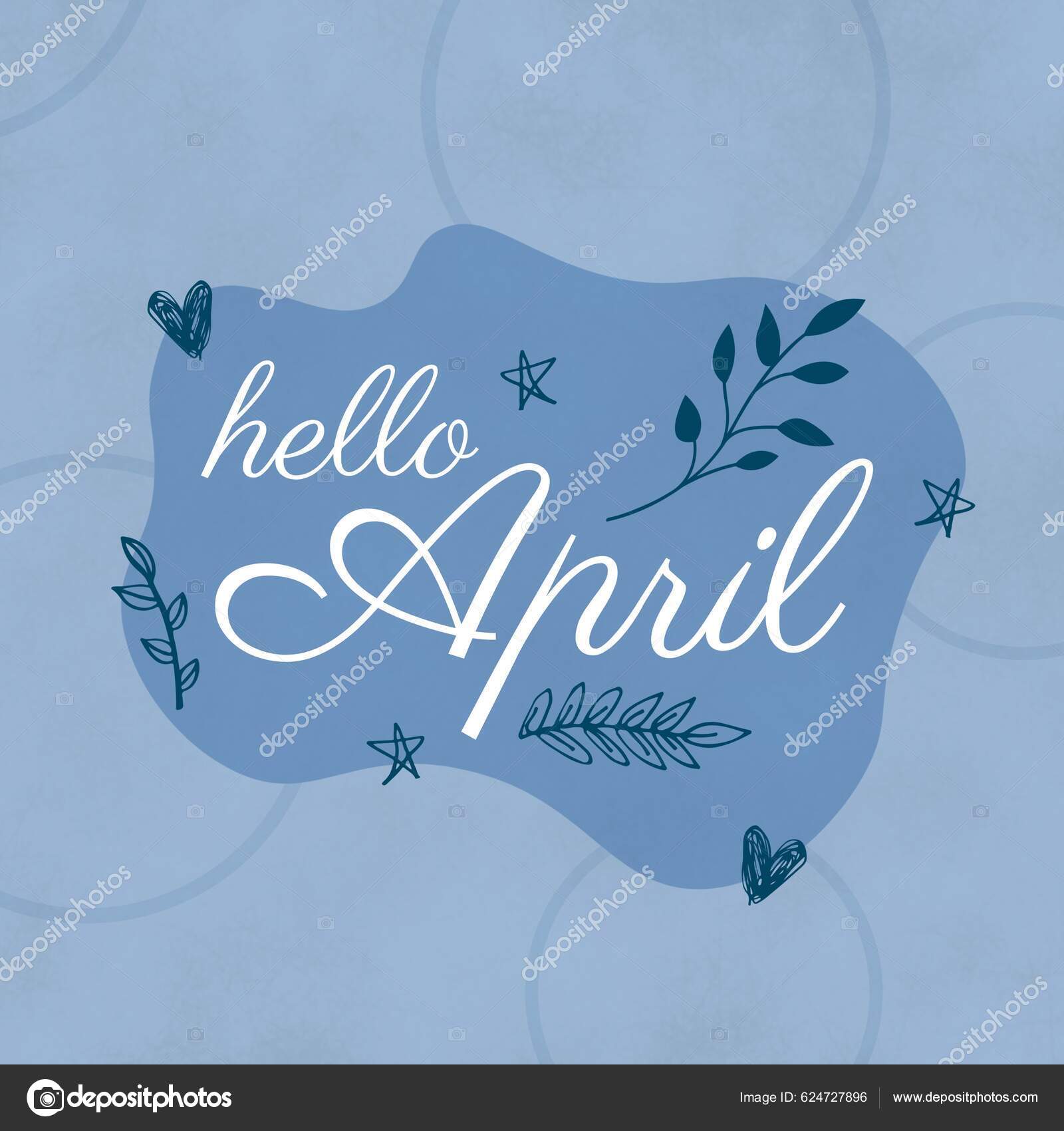 Composition Hello April Text Flowers Blue Background Hello April Spring ...