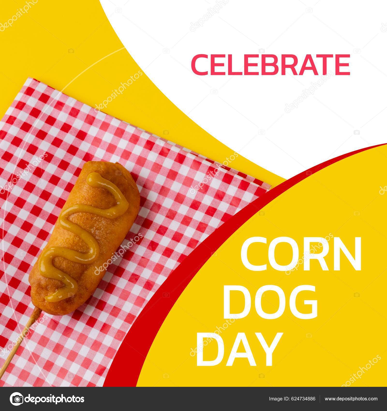 Composition National Corn Dog Day Text Corn Dog Gingham Yellow — Stock Photo © vectorfusionart ...