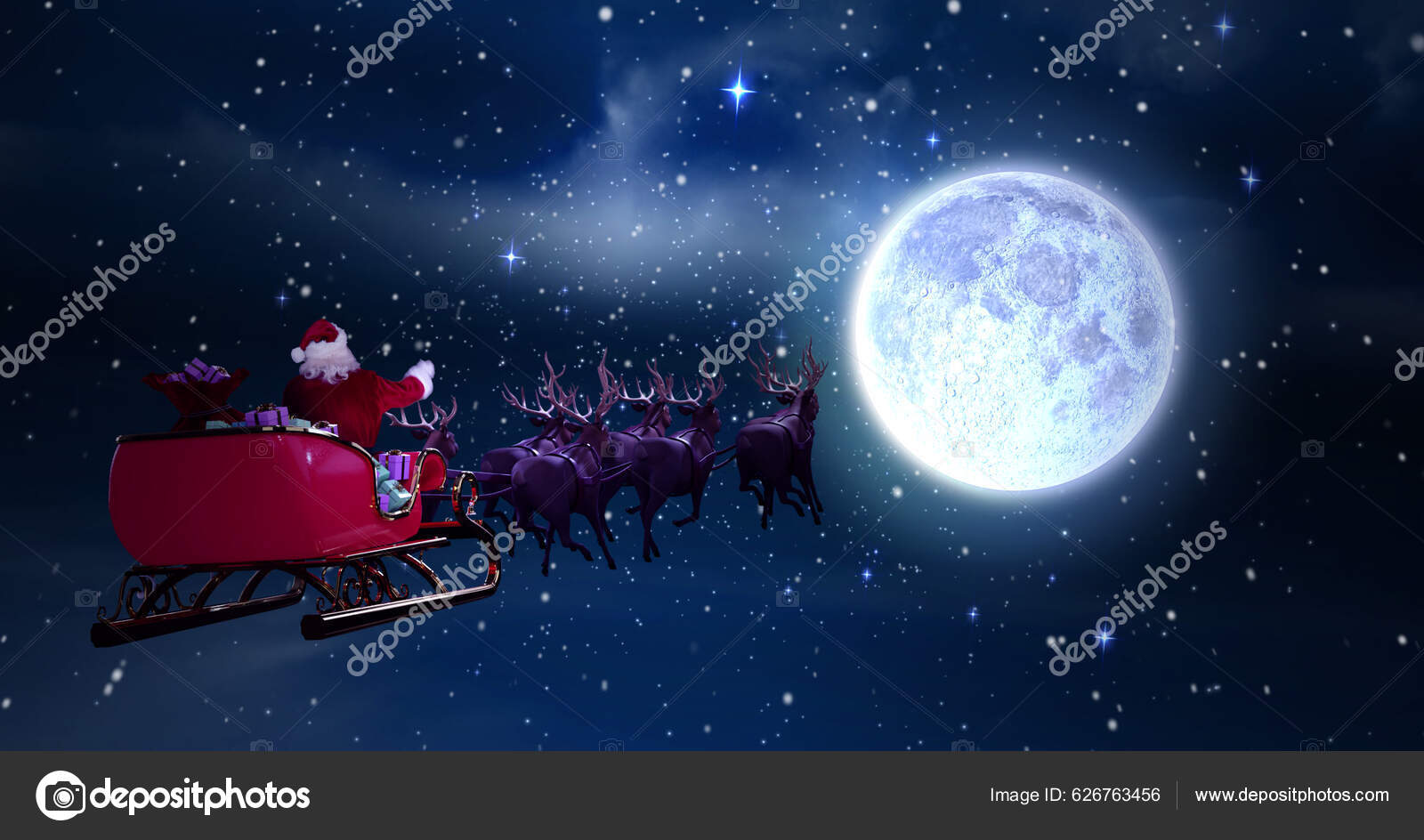 Image Snow Falling Santa Sleigh Christmas Celebration Digital Interface ...