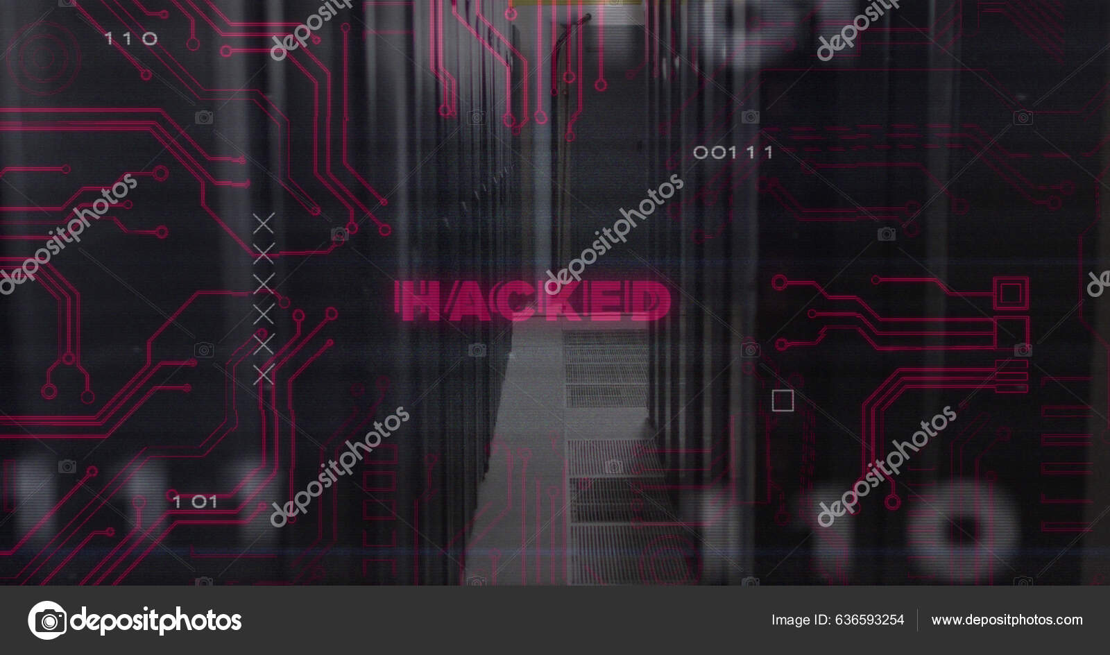 Composition Hacked Text Data Processing Server Room Global Technology Computing — Stock Photo ...