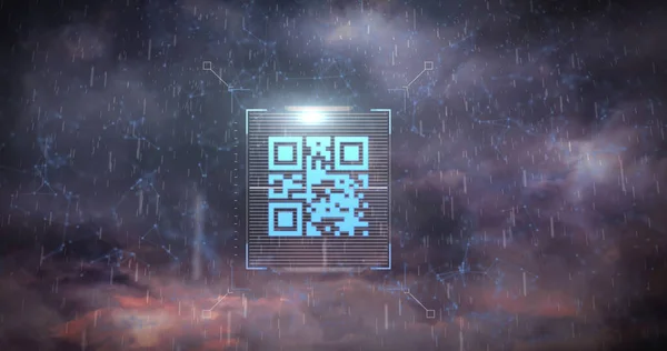 Composition of data processing with qr code over sky with clouds. Global technology, computing ...