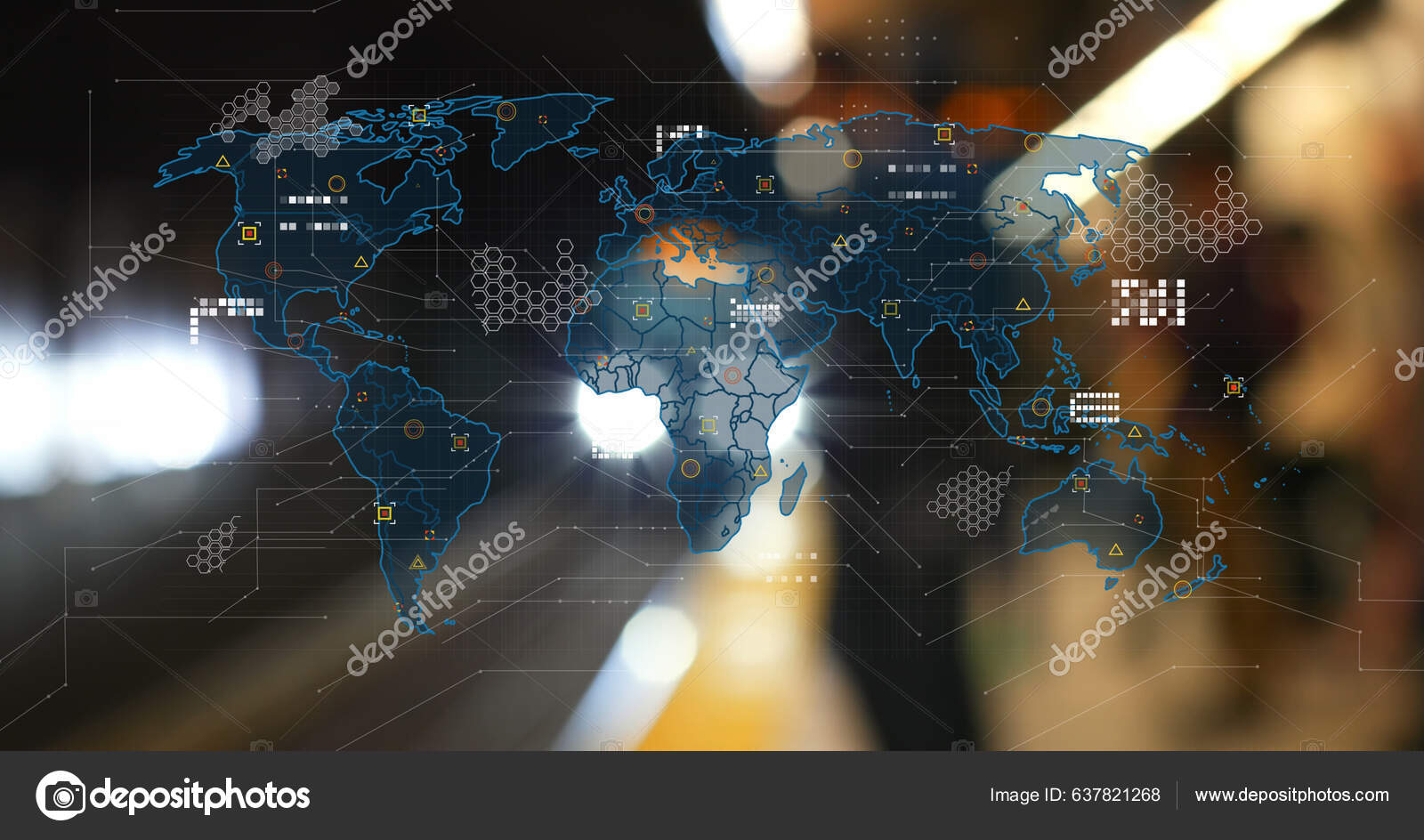 Composition Data Processing Numbers World Map Cityscape Global Networks ...