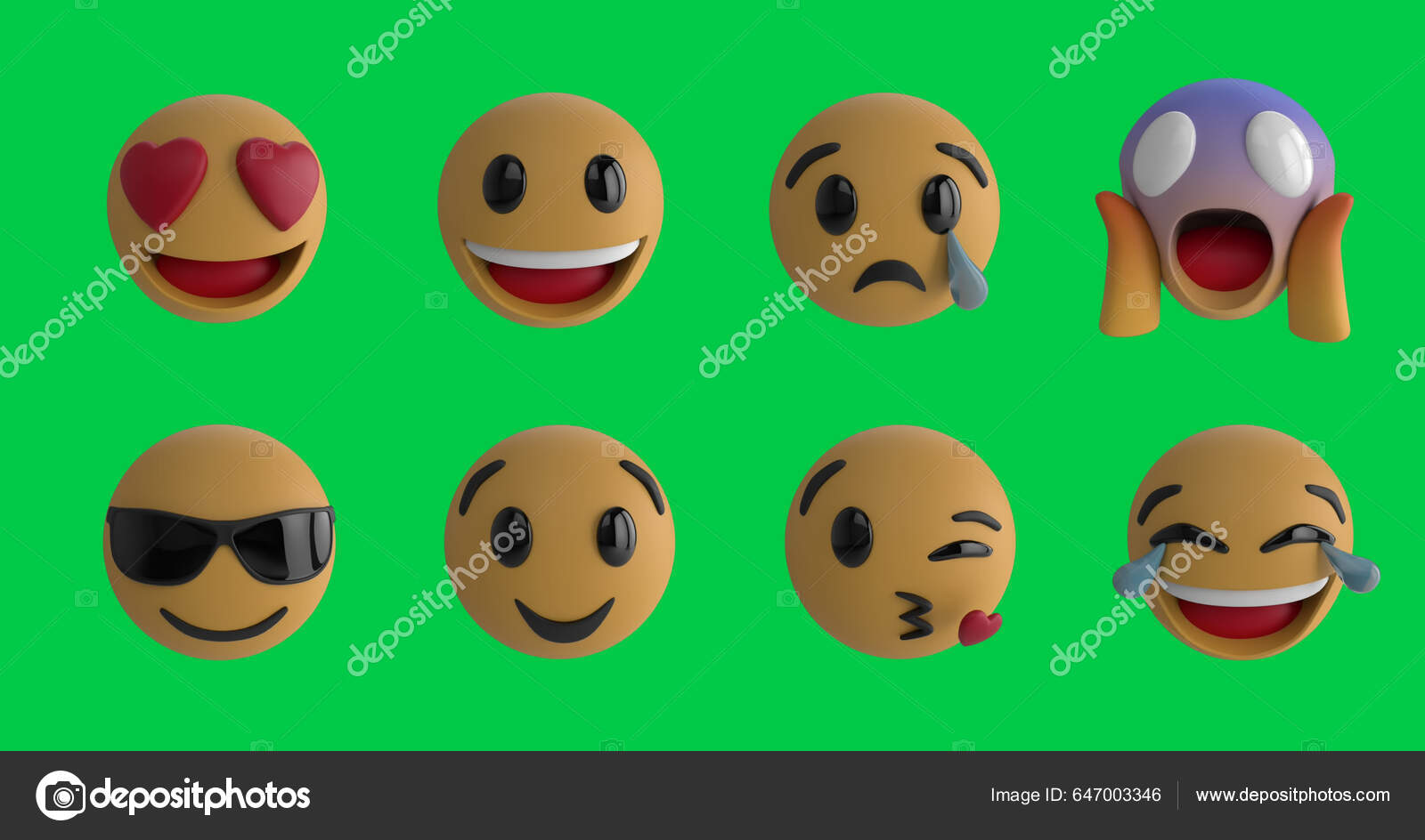 Composition Two Rows Emoji Icons Green Screen Background Global Social ...