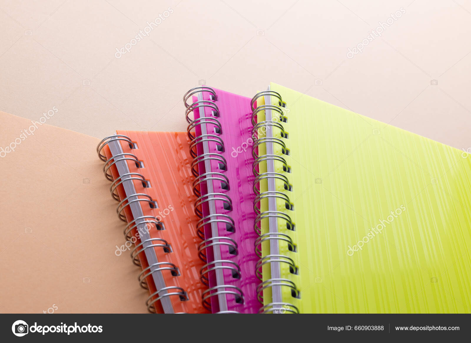 Flat Lay Three Notebooks Binding Copy Space Orange Background School ...