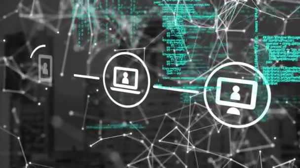 Animation Connected Icons Connected Dots Computer Language Black Background Digitally — Stock ...