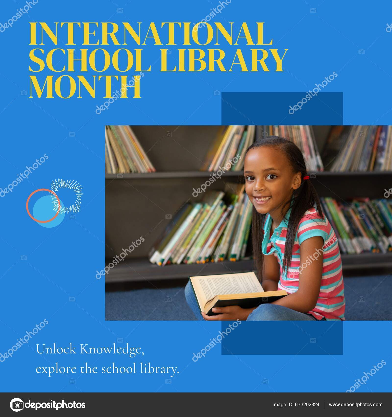 Composite International School Library Month Text Biracial Girl Smiling ...