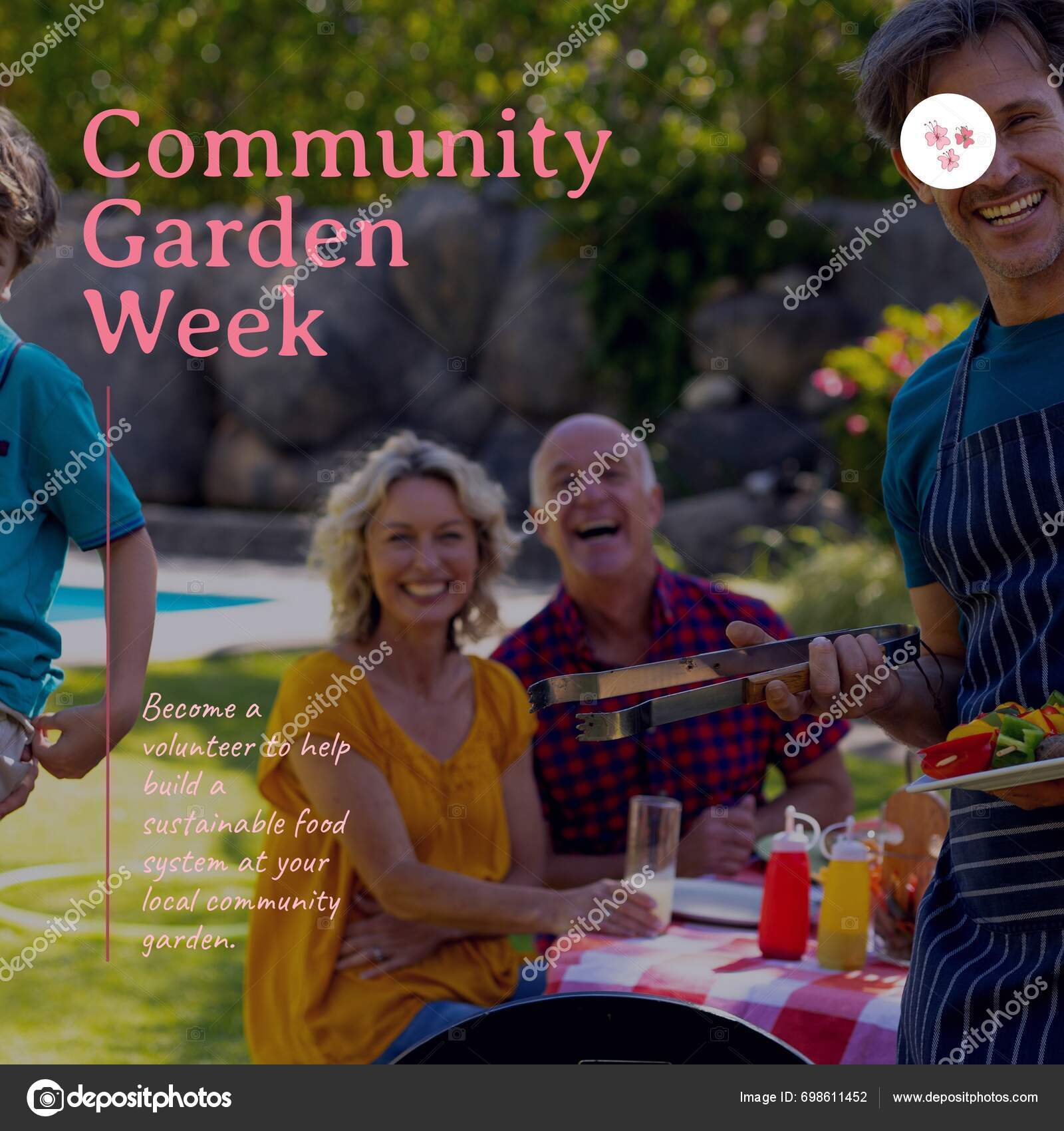 Composition Community Garden Week Text Caucasian Family Having Barbeque ...