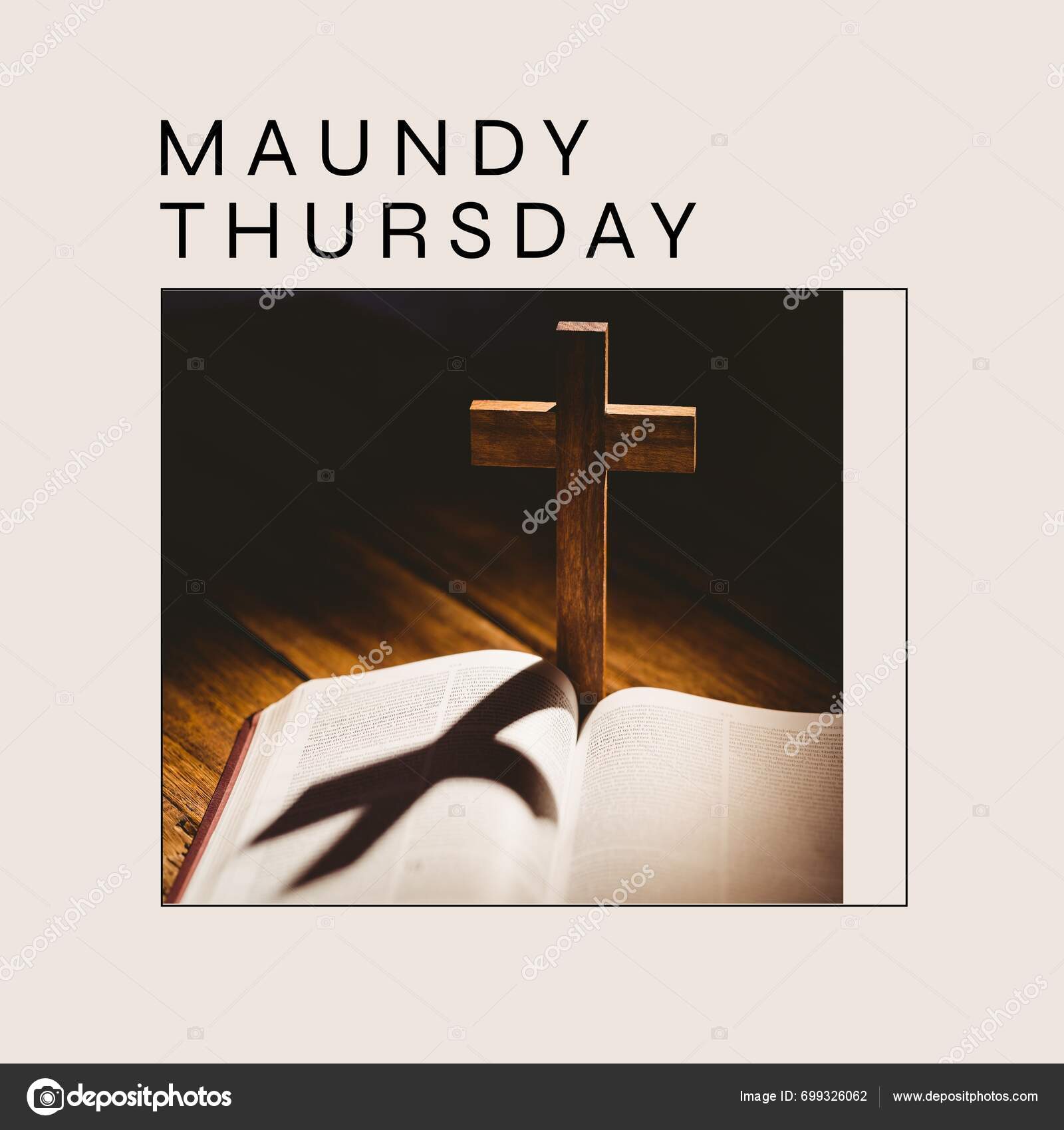 Composition Maundy Thursday Text Cross Holy Bible Beige Background ...