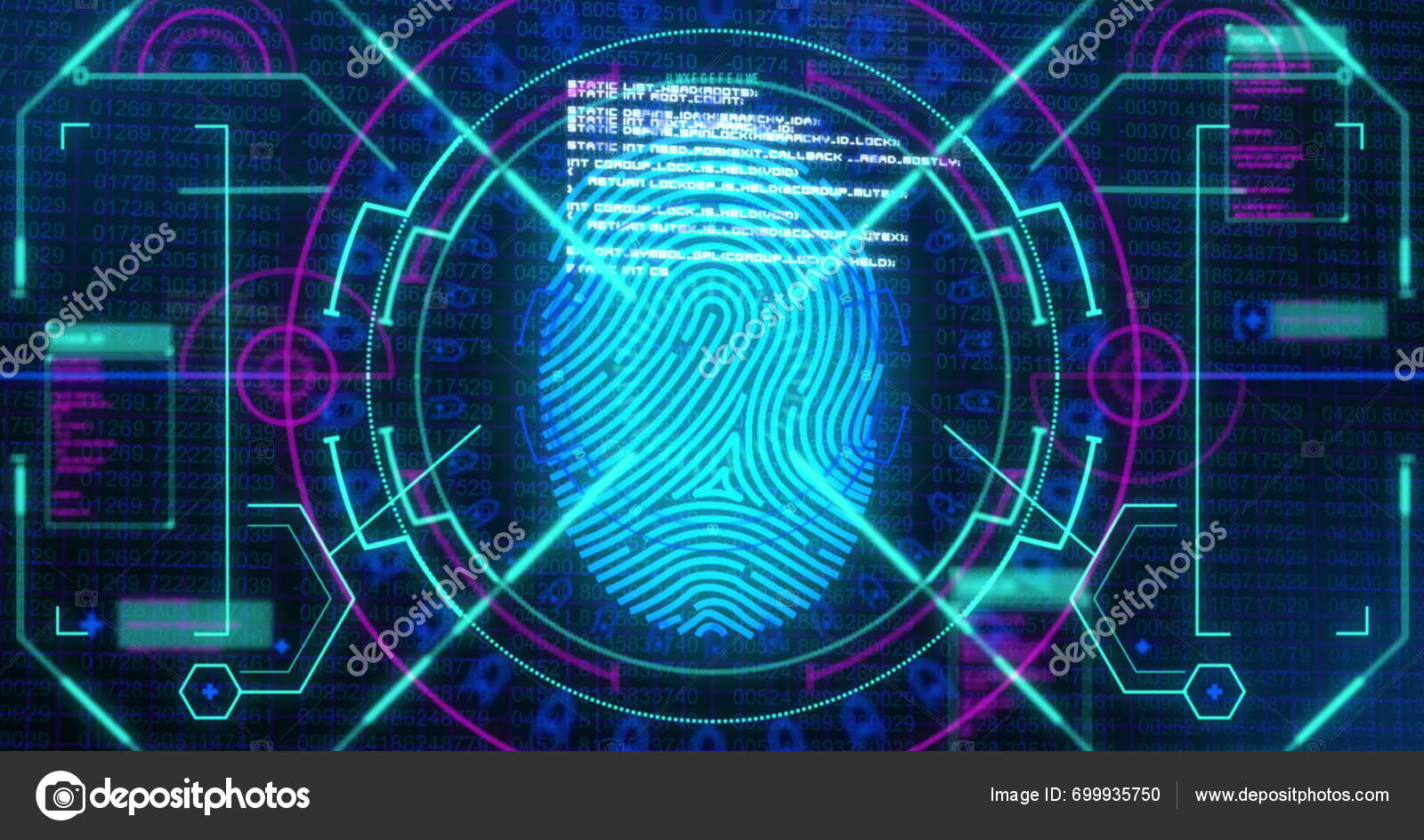 Image Blue Biometric Fingerprint Scope Scanning Data Processing Digital ...