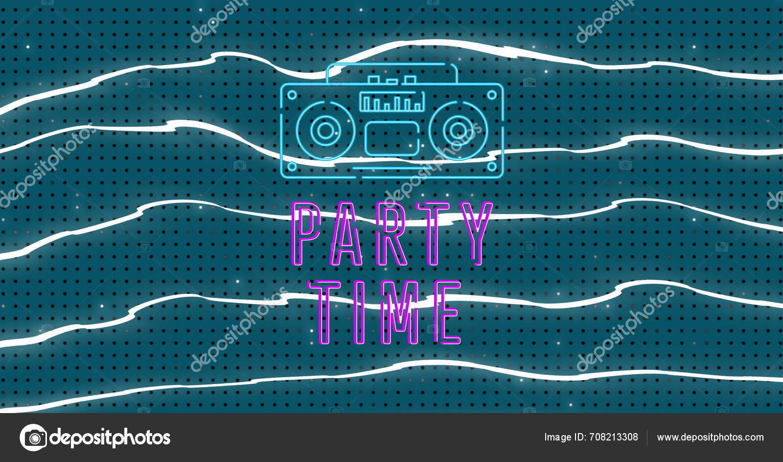 Image Party Time Vintage Radio Green Background Lines Communication ...