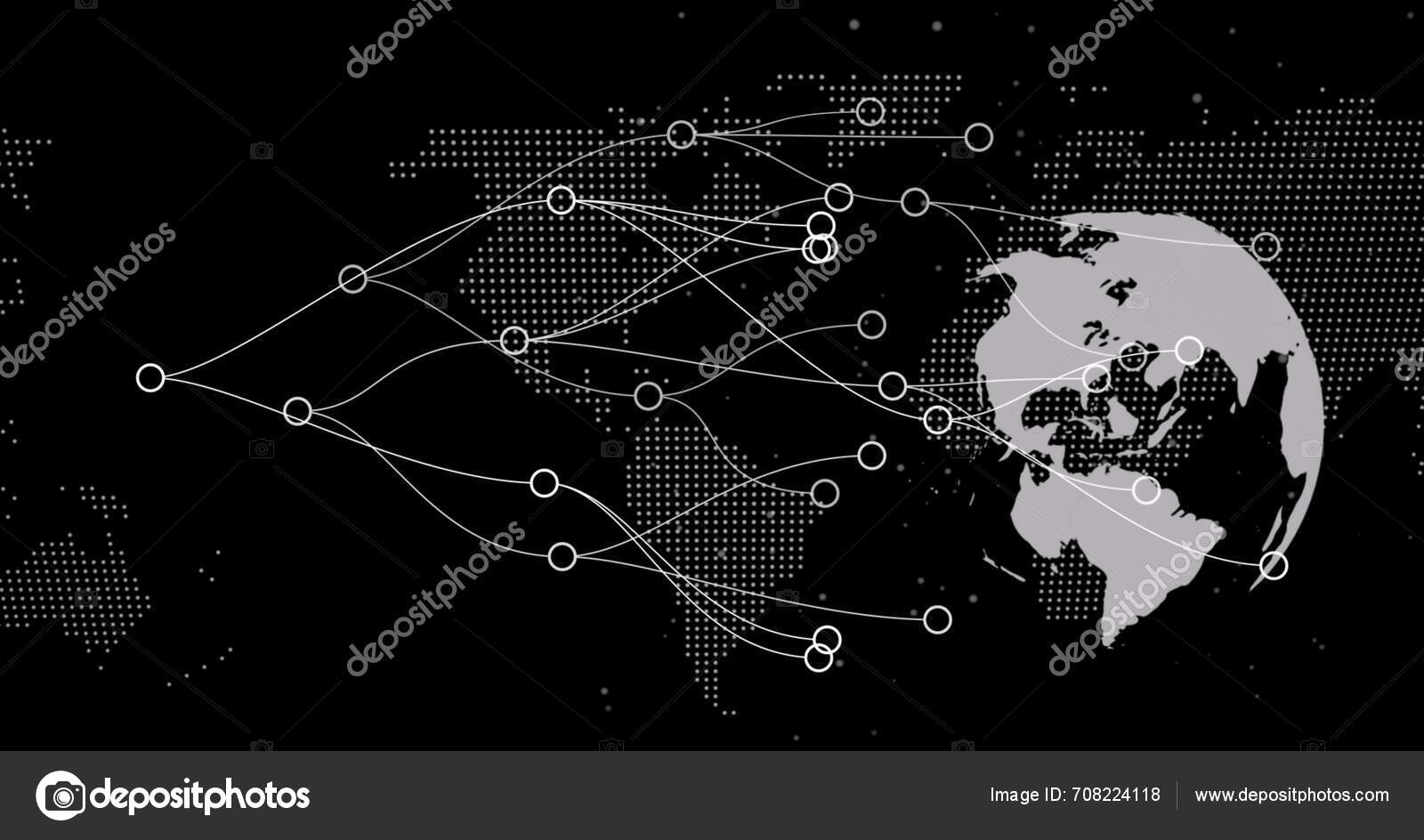 Digital Image Network Connections Spinning Globe World Map Black ...