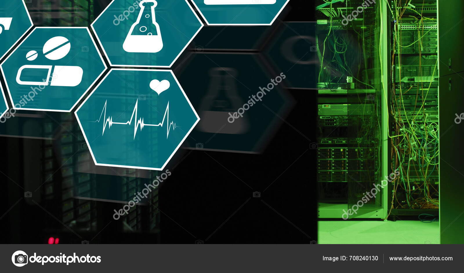 Image Multiple Medical Icons Computer Server Room Medical Research ...
