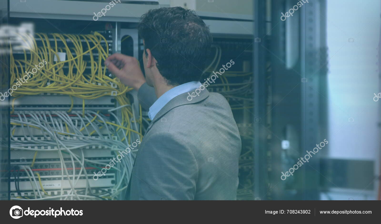 Image Scope Scanning Data Processing Caucasian Man Fixing Computer Server — Stock Photo ...