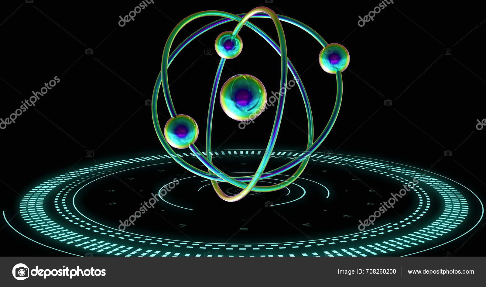 Image Atom Model Spinning Data Processing Black Background Global Science — Stock Photo ...