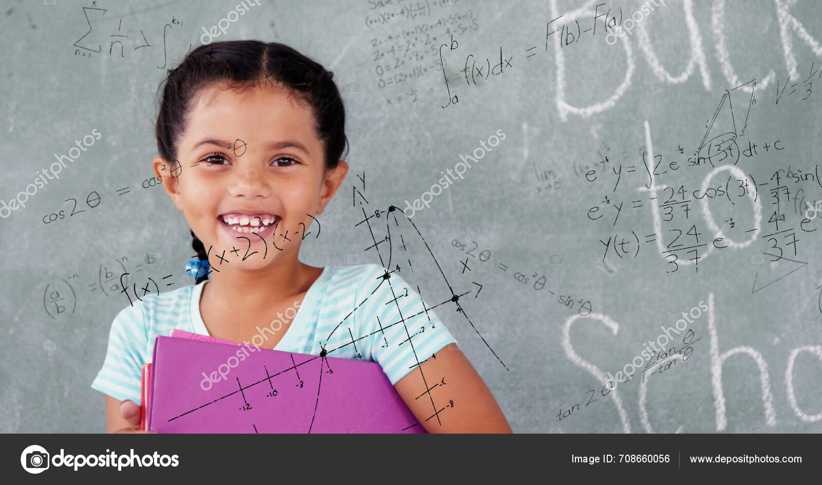 Image Math Formulas Happy Biracial Girl Holding Books Learning ...